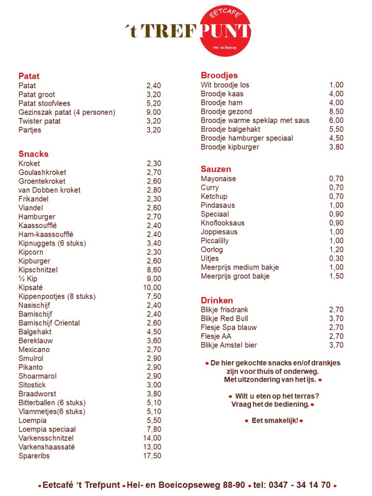 Afhaallijst – Eetcafé 't Trefpunt